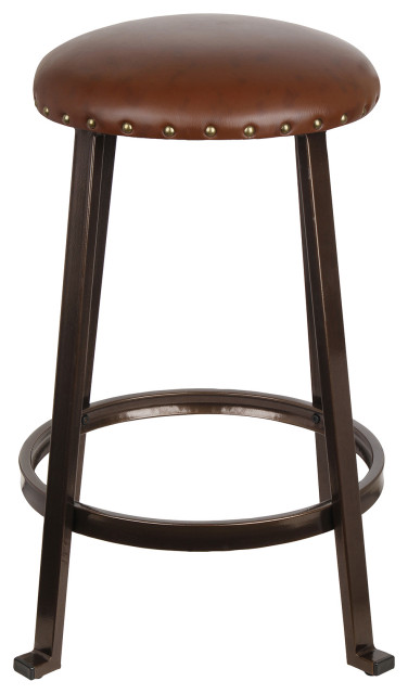 Round Backless Metal Bar Stool, Vegan Leather Seat, Set of 6 - Industrial - Bar Stools And ...