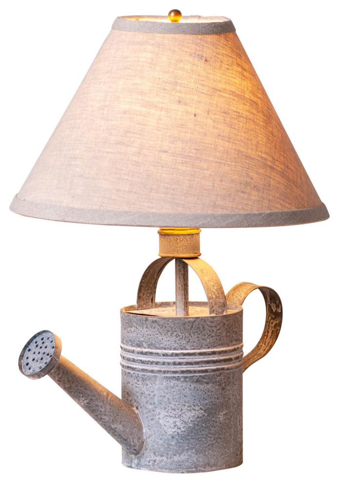 Irvins Country Tinware Watering Can Lamp with Ivory Linen Shade, 17.5 ...