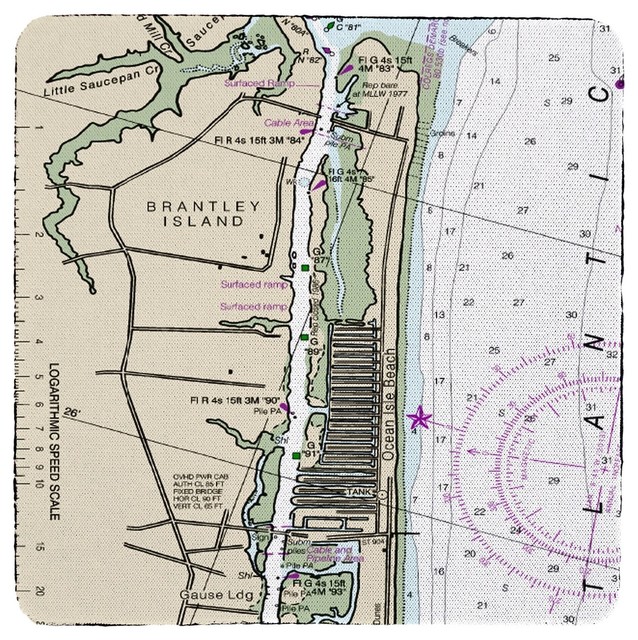 Ocean Isle, NC Nautical Map Coaster - 3 Sets of 4 (12 Total) Set of 4 ...