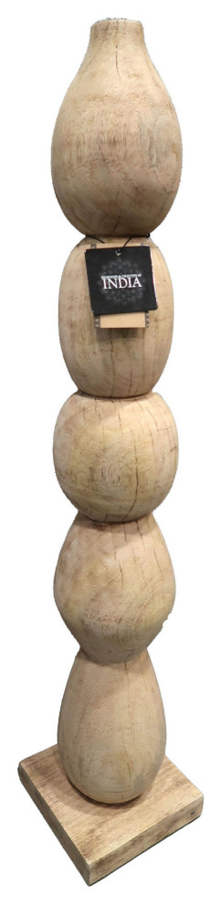 Wood, 36" Totem Pillar, Brown - Farmhouse - Decorative Objects And ...