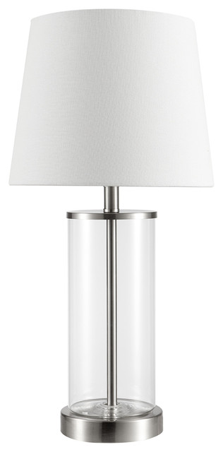 Maya 20" Fillable Clear Glass Table Lamp With White Linen Shade ...