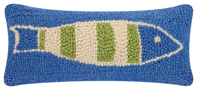 Blue Green Picket Fish Hook Pillow - Beach Style - Decorative Pillows ...