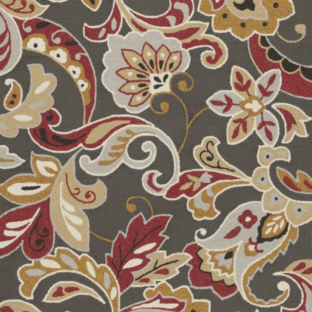 5'X8' Taupe Hand Hooked Uv Treated Floral Indoor Outdoor Area Rug ...