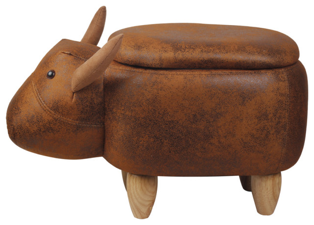 Brown Buffalo Cow Animal Ottoman Storage Faux Leather Foot Stool ...