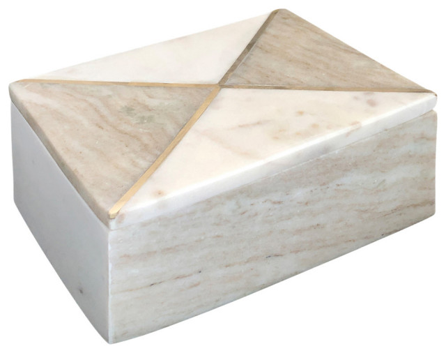 Marble 7x5 Rectagular Box With Inlay, White/Brn - Contemporary ...