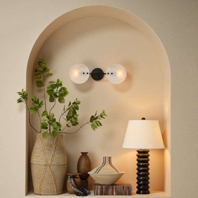 Mid Century Modern White Alabaster Stone Disc Wall Sconce 23 in Circle ...