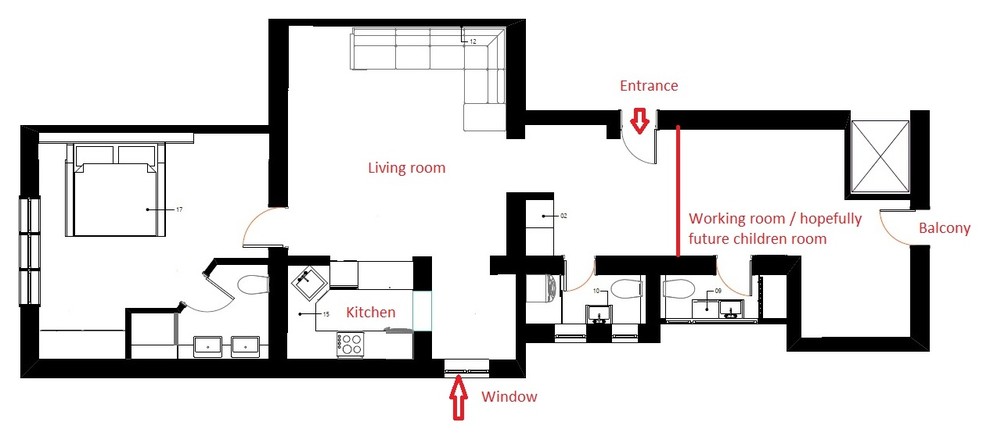 Living room with no direct natural light