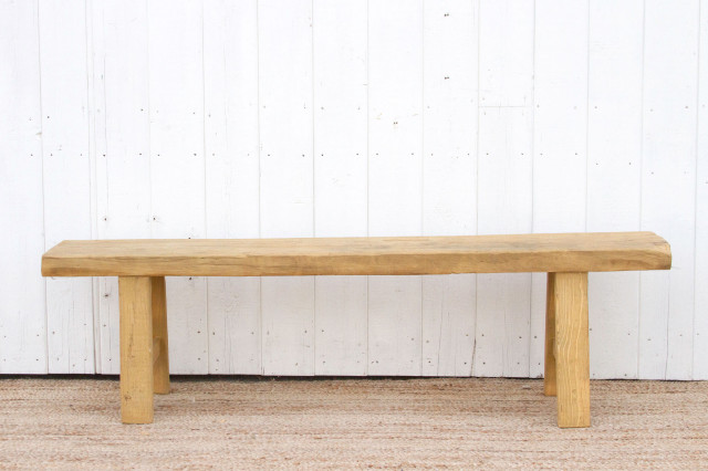 Asian Rustic Bleached Wood Bench - Rustic - Accent And Storage Benches - by De-cor | Houzz