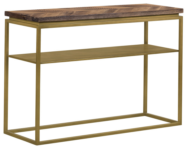 Benzara BM236487 45" Wooden and Metal Console Table, Brown and Brass ...