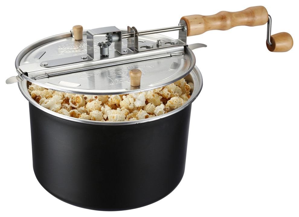 Stovetop Popcorn Maker 6.5-Quart Popper Pan With Wooden Crank Handle ...