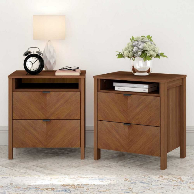 Weiss 2-Drawer Amber Walnut Nightstand (Set of 2) - Transitional ...