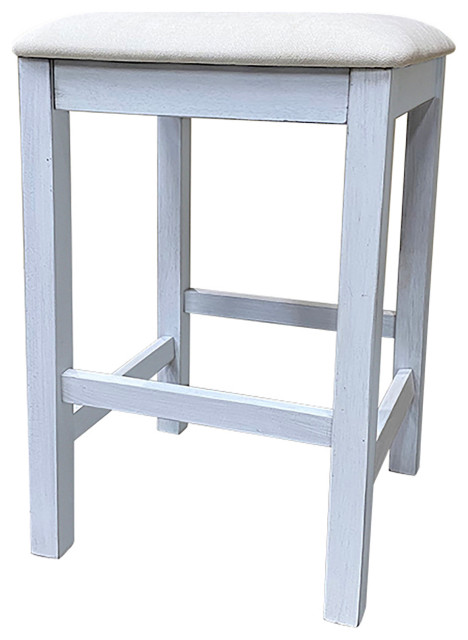 Tristan Backless Counter Stool, Antique White With White Fabric, Set of ...