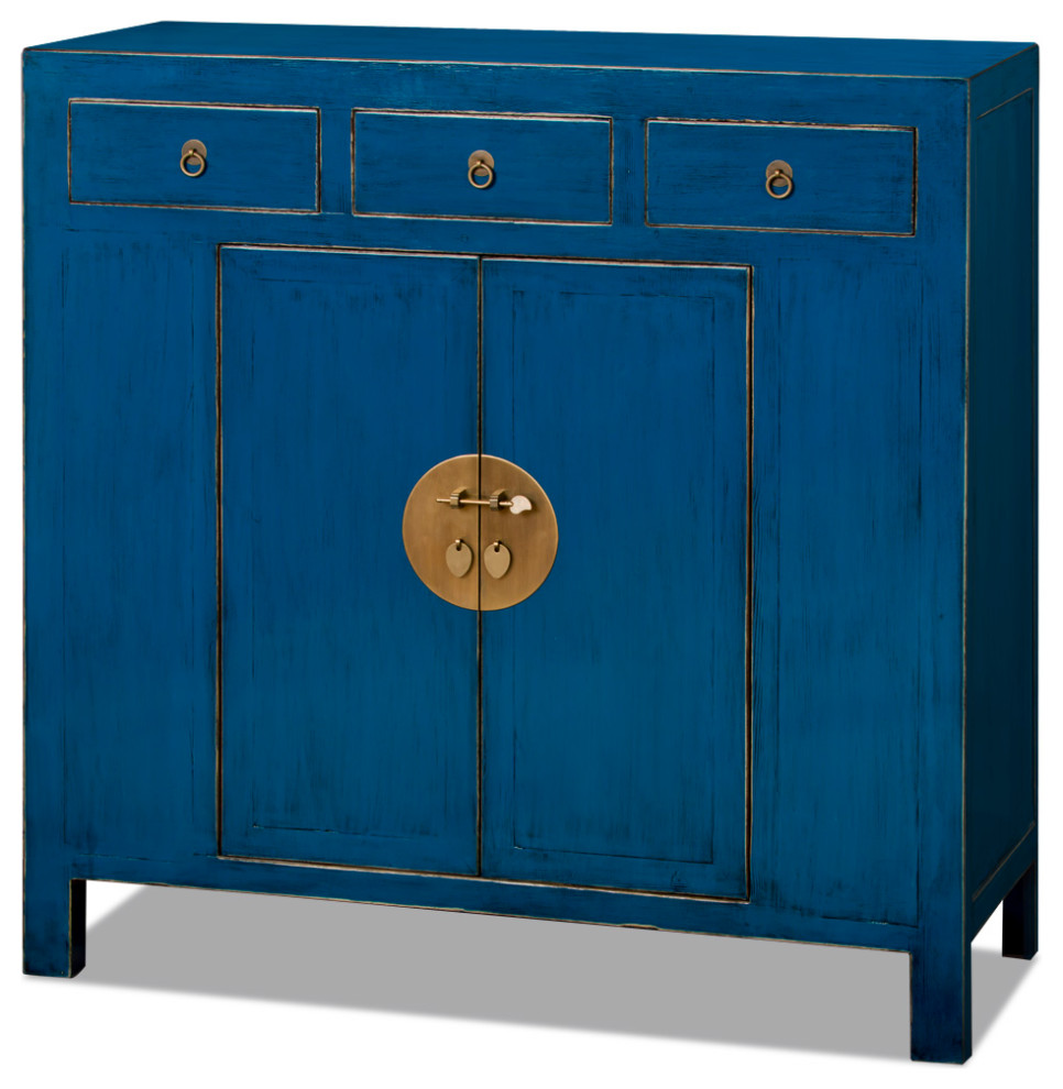 Distressed Aqua Blue Elmwood Ming Sideboard - Asian - Buffets And ...
