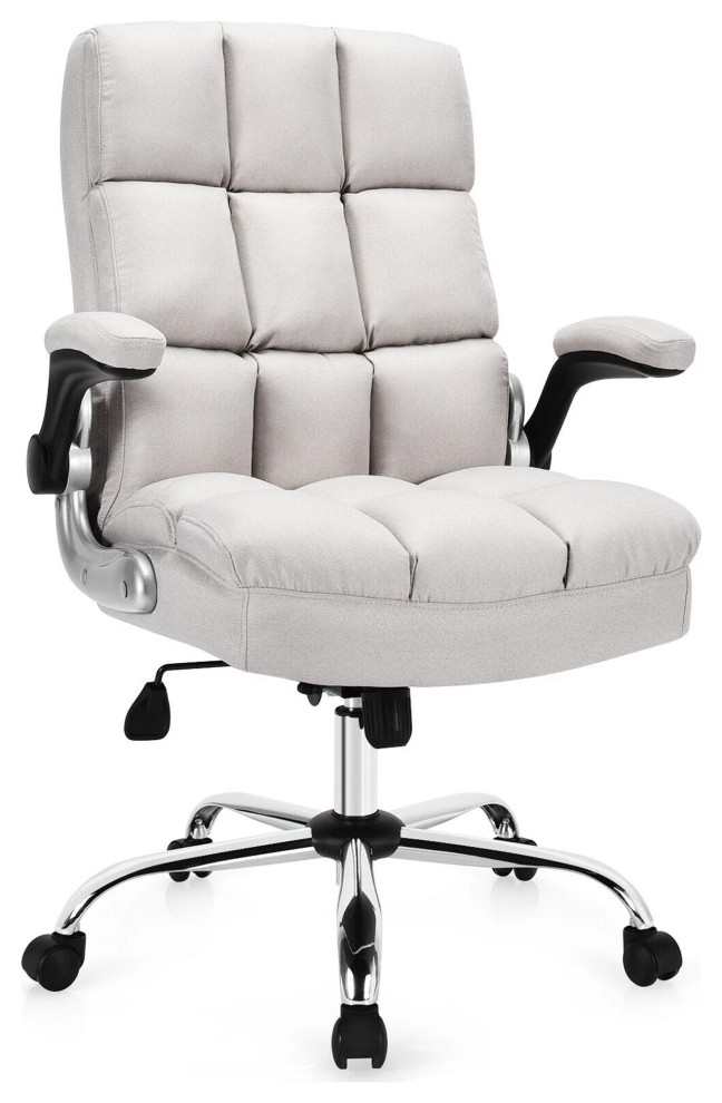 Modern Office Chair, Extra Padded Square Tufted Seat With Flip Up Arms ...