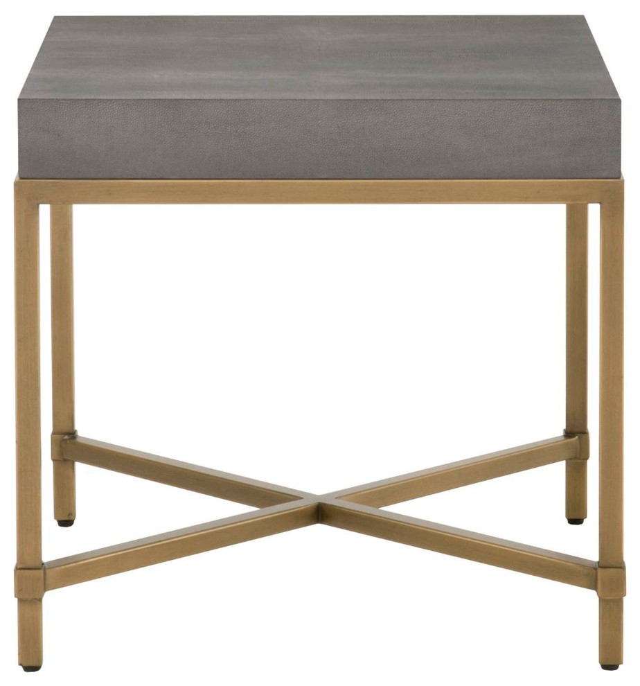Square Top End Table With Brushed Gold Metal Base, Gray - Contemporary ...