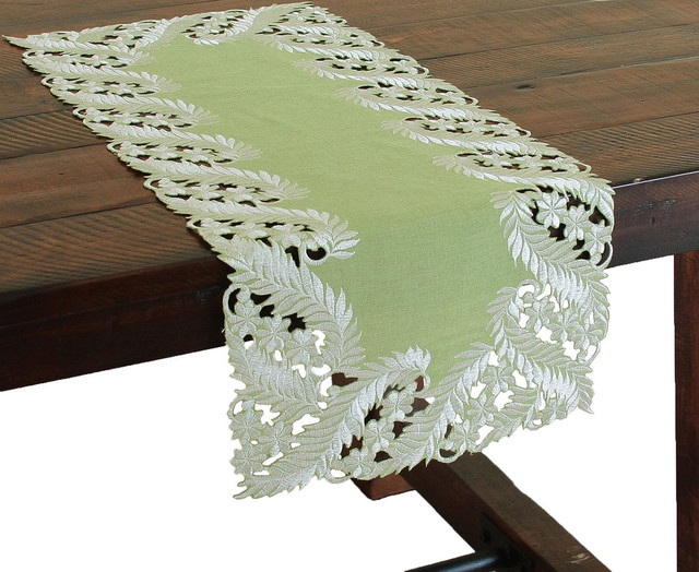 Laurel Embroidered Cutwork Spring Table Runner, 12'x28" - Contemporary ...