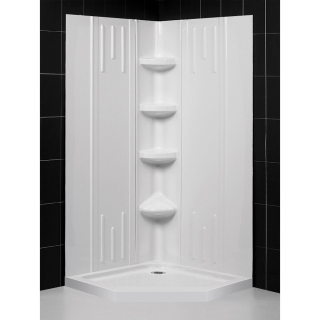 38x38 Neo Angle Shower Base Qwall 2 Acrylic Corner Backwall Kit