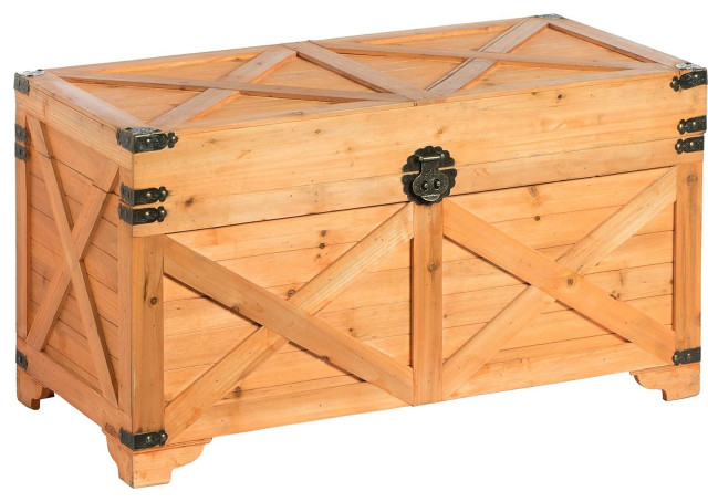 Large Farmhouse Wooden Storage Trunk Chest with Barn Design - Rustic ...