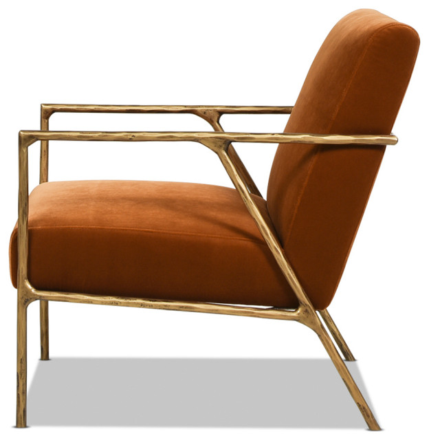 Aerin 24.5" Hammered Brass Accent Arm Chair, Burnt Orange ...