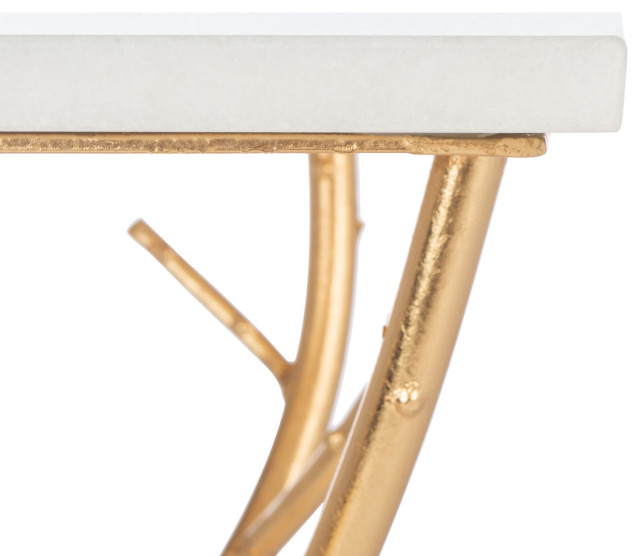Unique Side Table, Branches Look Golden Base With Square White Wooden ...