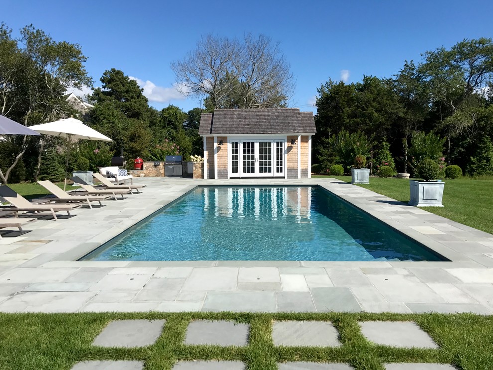 Aqua Blue Pebble Sheen w/ Lapis Blue Tile - Beach Style - Pool - Boston ...