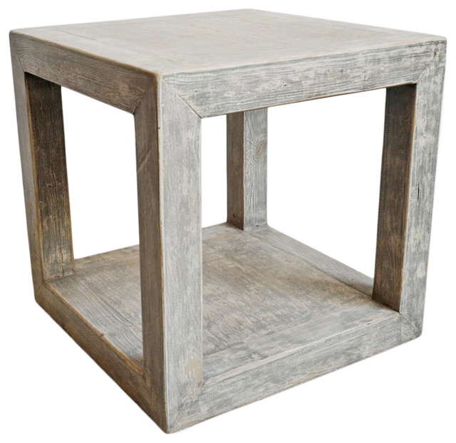 Farmhouse Grey Washed Box Side Table - Farmhouse - Side Tables And End ...
