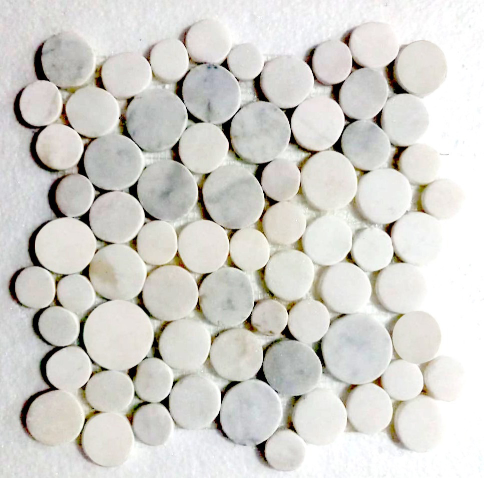 Super White Moon Stone Penny Round Mosaic Tile - Hand-Sorted for ...