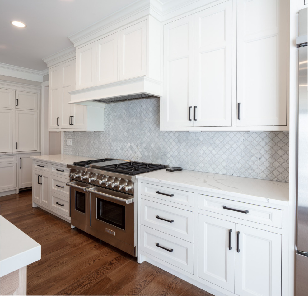 White Inset Cabinets with Knotty White Oak Island - Kitchen ...
