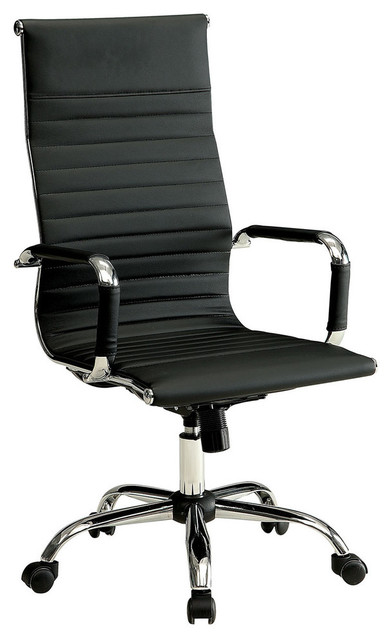 Leatherette Upholstered Metal Office Chair with High Back, Black ...