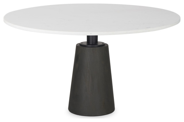 Maxwell Round White Marble Top WithWood Pedestal Base Dining Table - Transitional - Dining ...