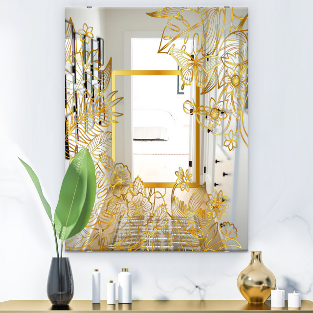 Designart Capital Gold Botanical Bliss 5 Glam Modern Accent Mirror ...