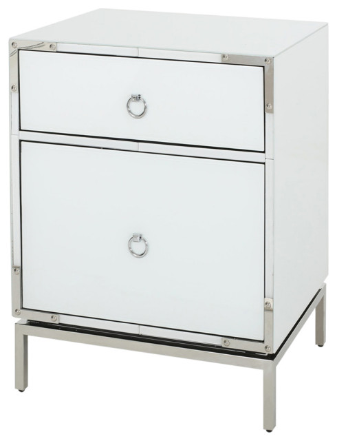 GDF Studio Danea White Glass 2 Drawer Bedside Table - Contemporary ...