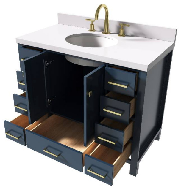 Cambridge Midnight Blue 43" Oval Sink Vanity With White Quartz ...