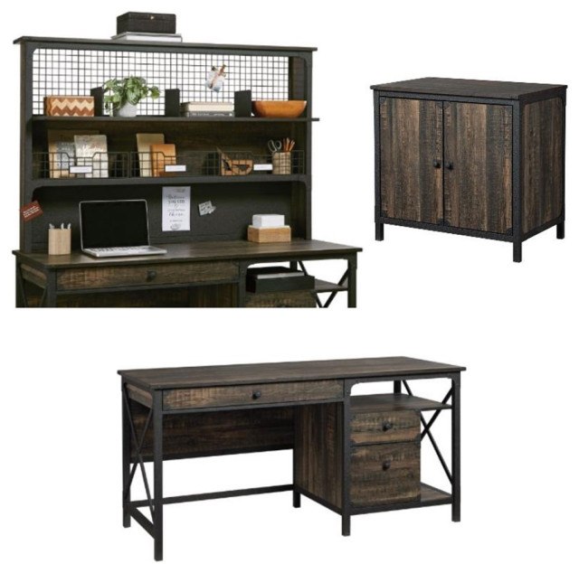 Home Square 3-Piece Set with Computer Desk Hutch & Library Base ...
