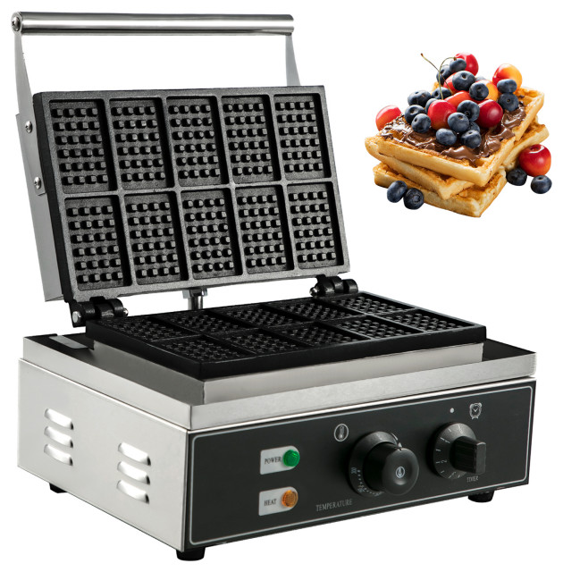 VEVOR 10pcs Rectangle Waffle Maker Machine Electric Nonstick Stainless ...