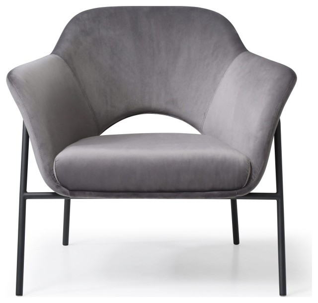 Karla Leisure Armchair, Gray Velvet Fabric - Midcentury - Armchairs And ...