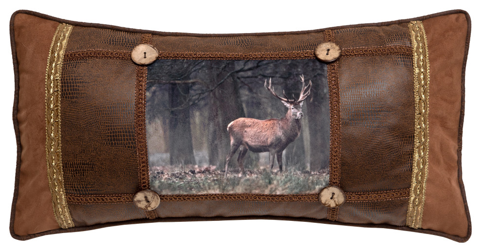 Framed Forest and Buck Rustic Cabin Throw Pillow, Insert Included, 14 ...