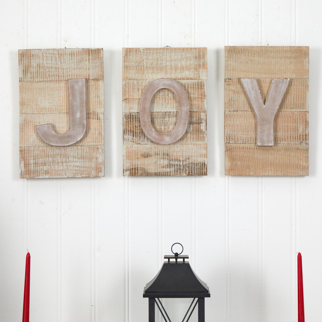 15" Rustic JOY Wall Art - Farmhouse - Wall Accents - by Nearly Natural ...