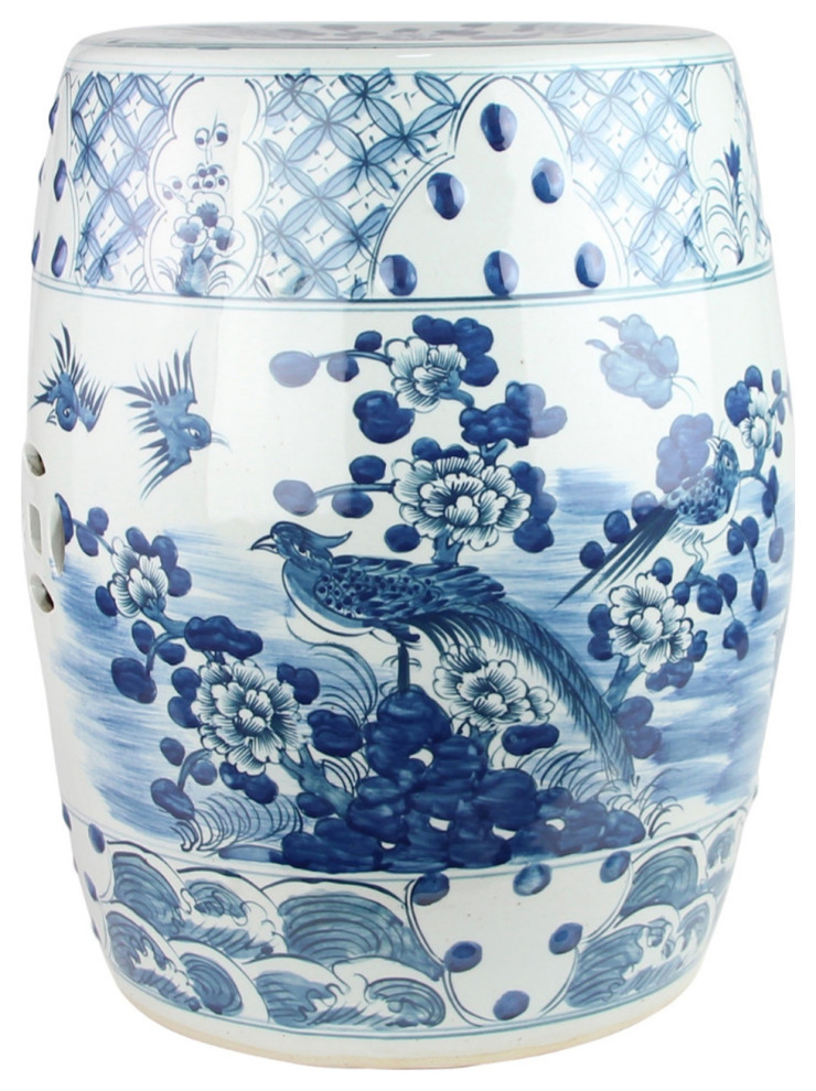 Indigo Bird Ceramic Stool - Asian - Accent And Garden Stools - by ...