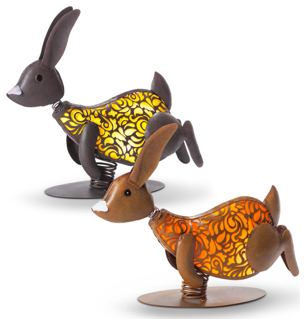 Set of 2, 14.37" Solar Lighted Garden Meadow Rabbits - Contemporary ...