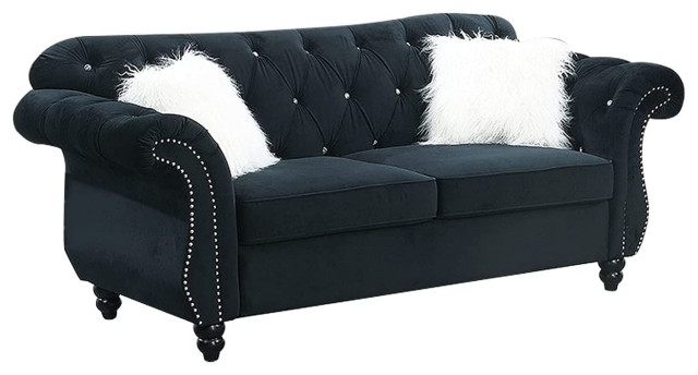 Classic Loveseat, Diamond Button Tufted Back & Rolled Arms With ...