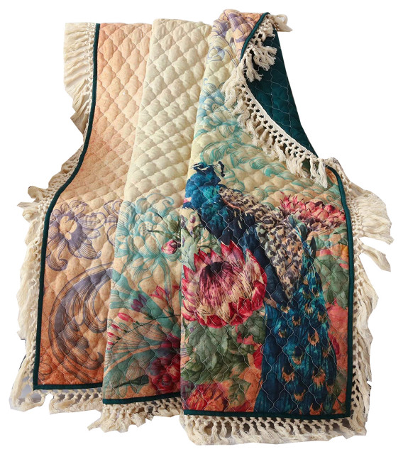 Greenland Home Fashions Eden Peacock Throw Blanket 50 x 60-inch Ecru ...