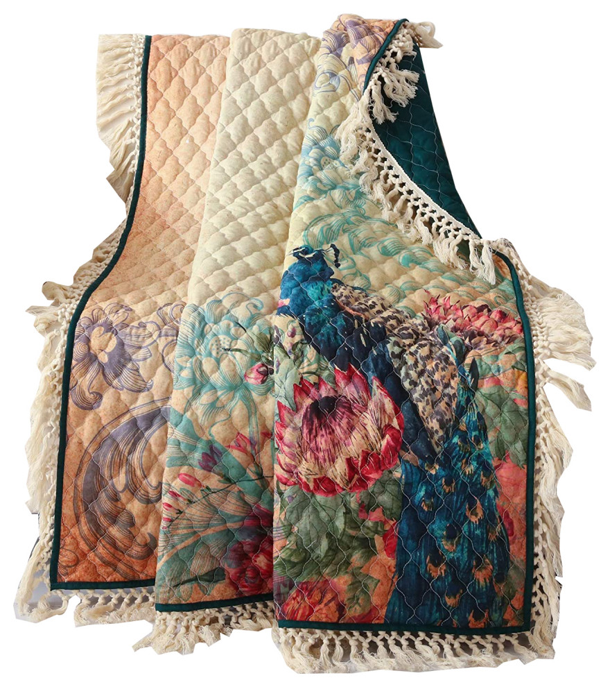 Greenland Home Fashions Eden Peacock Throw Blanket 50 x 60-inch Ecru ...