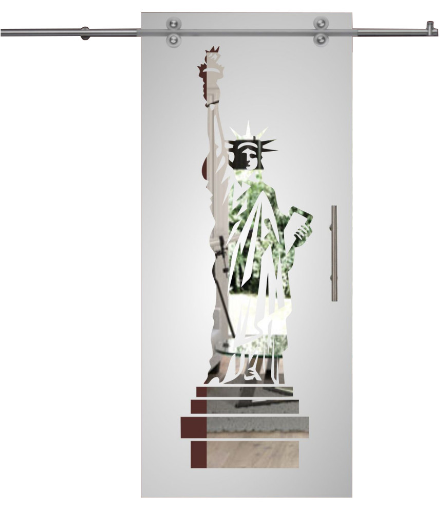Single Sliding Glass Door With Statue Of Liberty Design V2000, 32"x84 ...