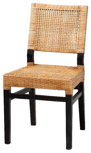 Baxton Studio Lesia Brown Rattan and Espresso Brown Mahogany Wood Dining Chair - Tropical ...