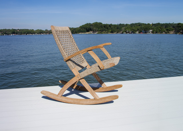 Eucalyptus and Rope Rocking Chair - Beach Style - Outdoor Rocking ...