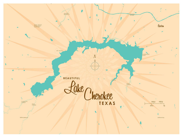 Lakebound Lake Cherokee Texas Map Art Print, 9"x12" - Contemporary ...