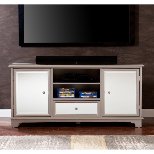 Silver TV Stand for TVs up to 50", Beveled Mirror Accents, Crystal ...
