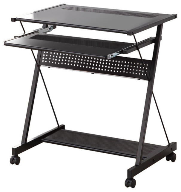 Metal Computer Desk With Keyboard Drawer and Casters, Black ...