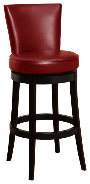 30" Red Faux Leather Round Seat Black Wood Swivel Armless Bar Stool ...